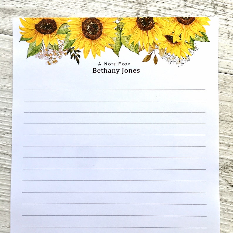 SUNFLOWERS Personalised Writing Paper Set of 20 Personalised | Etsy