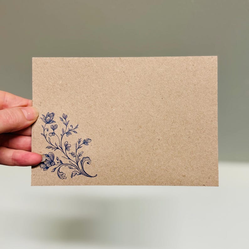 Blue & White Line Art Greeting Cards Blue Florals Set of 4 - Birthday ...