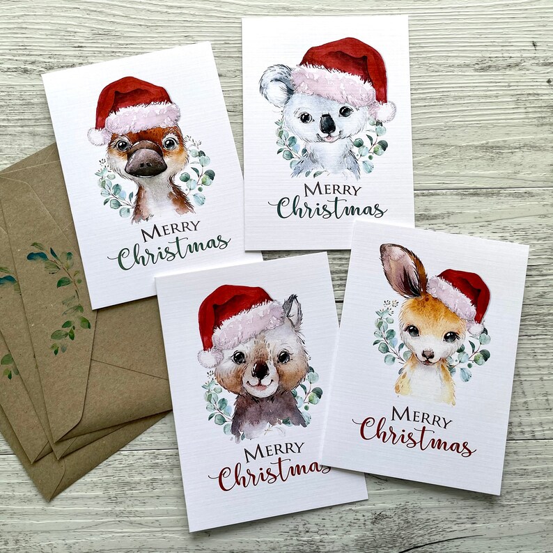 AUSTRALIAN ANIMAL Christmas Cards 4 Assorted Aussie Animals - Etsy