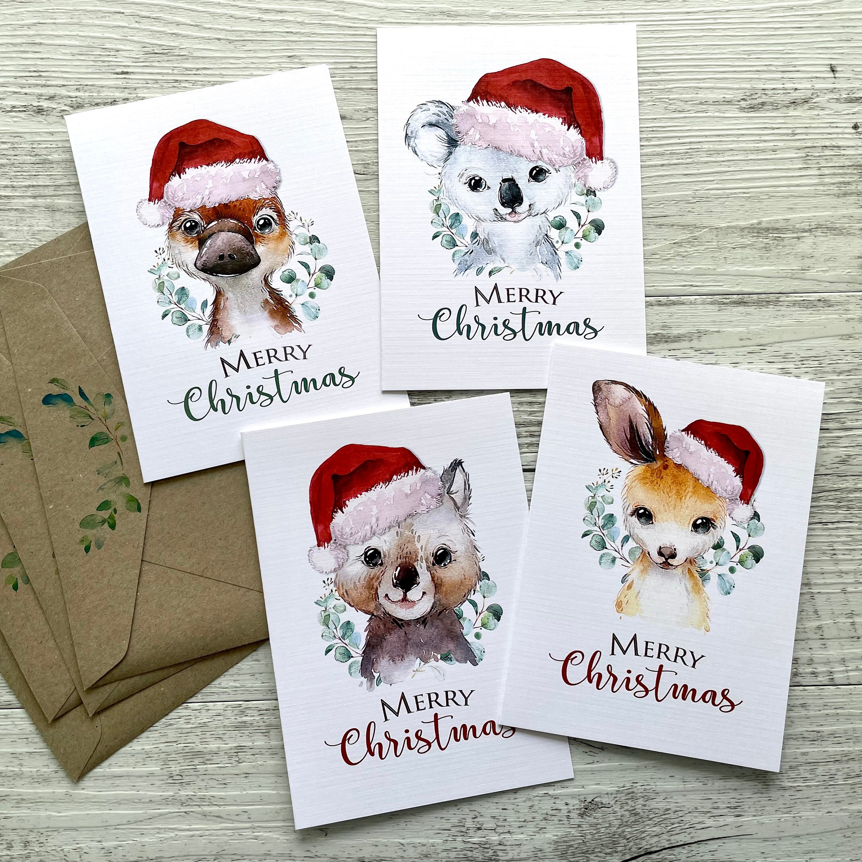AUSTRALIAN ANIMAL Christmas Cards - 4 Assorted Aussie Animals - Etsy