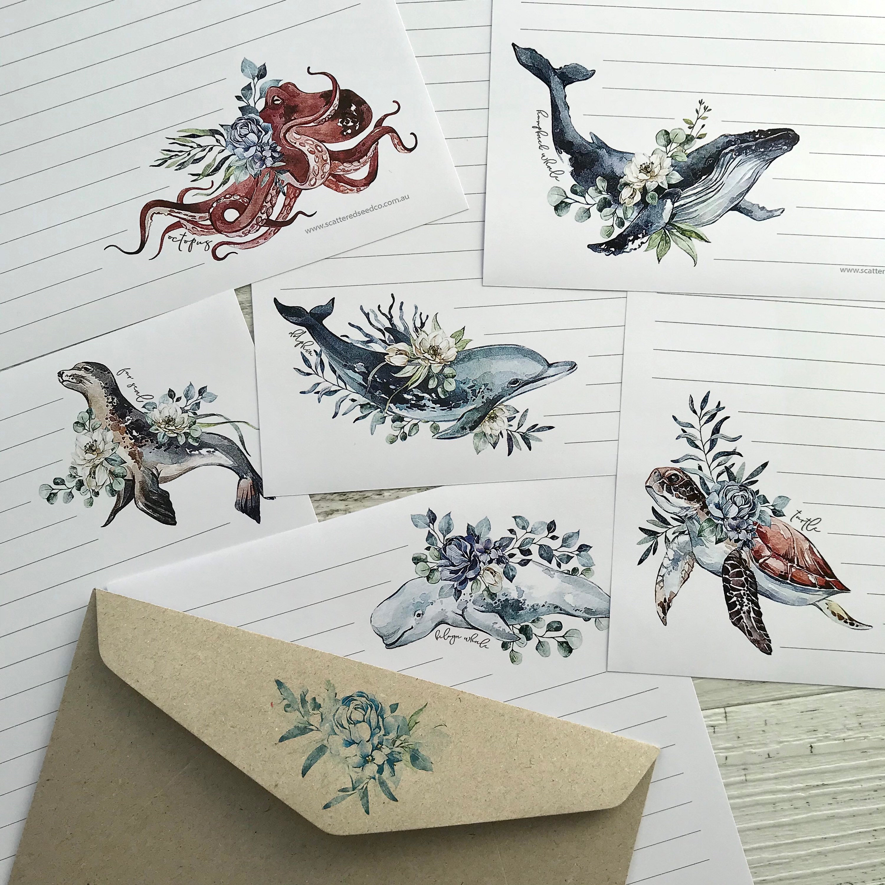 OCEAN FLORAL Collection Writing Paper Set Marine Themed | Etsy