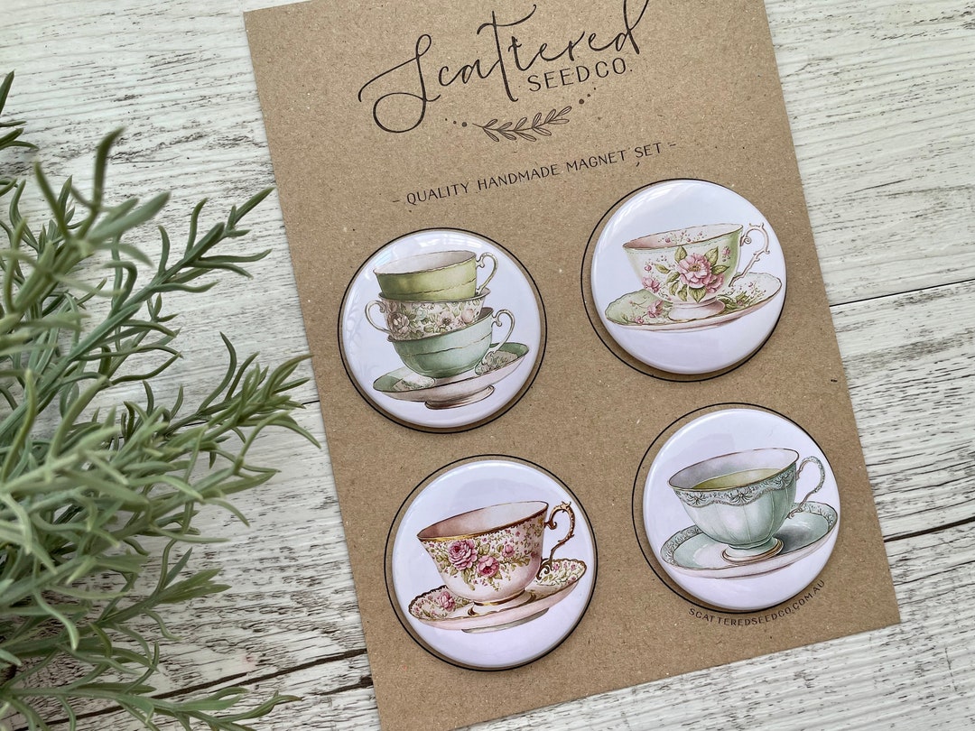 Rose Mint VINTAGE TEACUPS Fridge Magnets - Rose Mint - Set B - Large ...