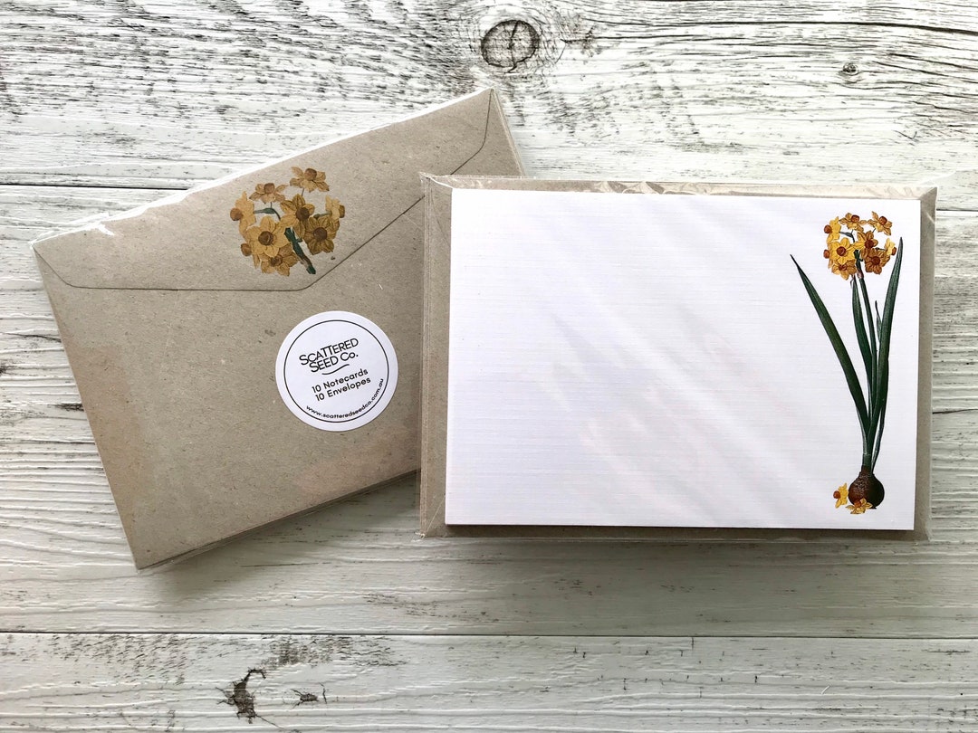 Flat DAFFODILS Notecard Set - Set of 10 - Personalised or Blank Daffodil Stationery - Floral ...