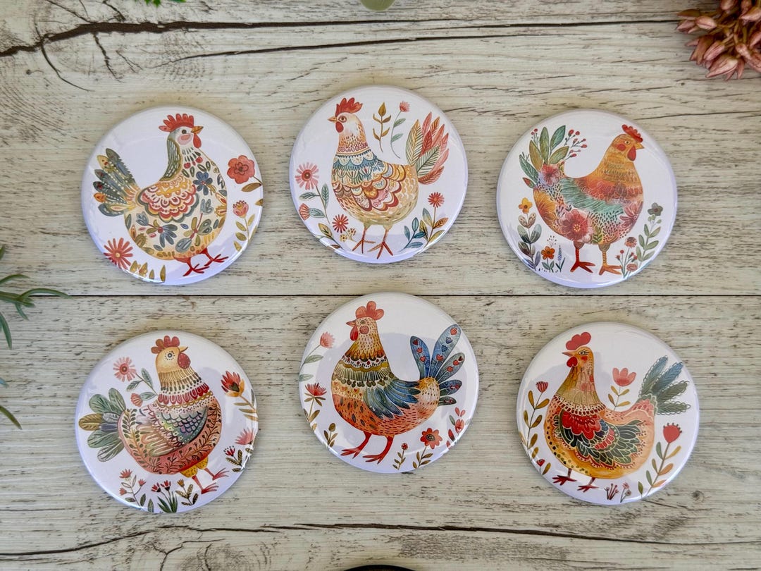FOLK ART CHICKEN Fridge Magnets - Large 55mm - Choice of 6 - Chicken ...