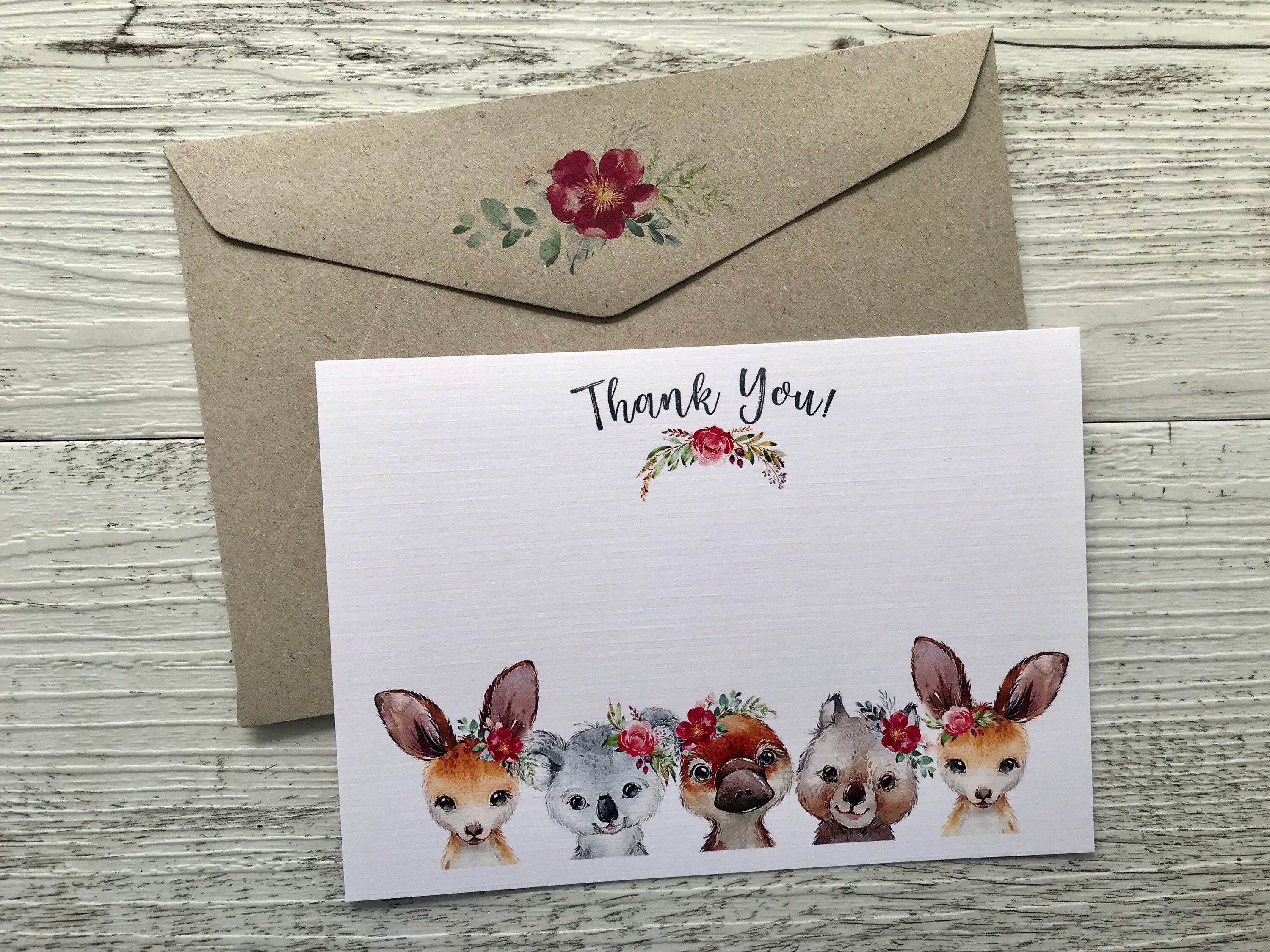 Thank You Floral AUSTRALIAN ANIMALS Notecards Set - Thank You Aussie ...
