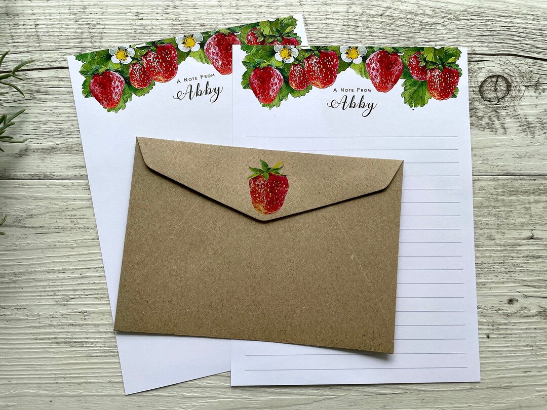 Personalised Writing Paper Set - STRAWBERRY- Set of 20 - Strawberry ...