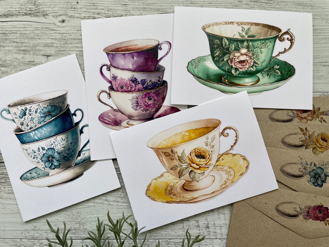 New! Royal VINTAGE TEACUP COLLECTION Cards Set of 4 - Set A (royal ...