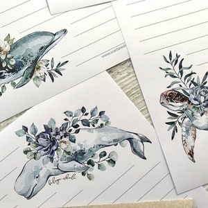 OCEAN FLORAL Collection Writing Paper Set - Marine Themed Notepaper ...