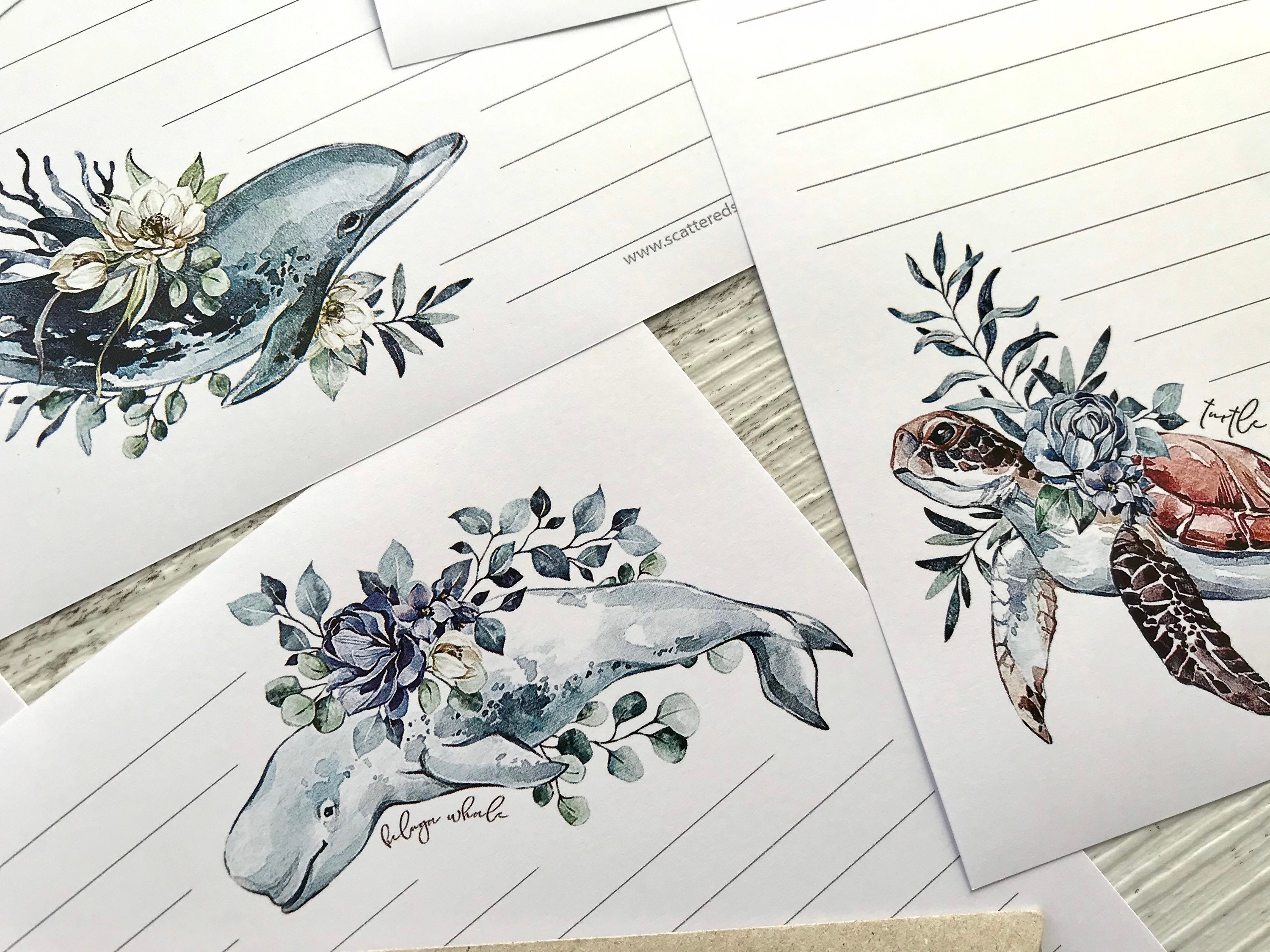 OCEAN FLORAL Collection Writing Paper Set Marine Themed | Etsy
