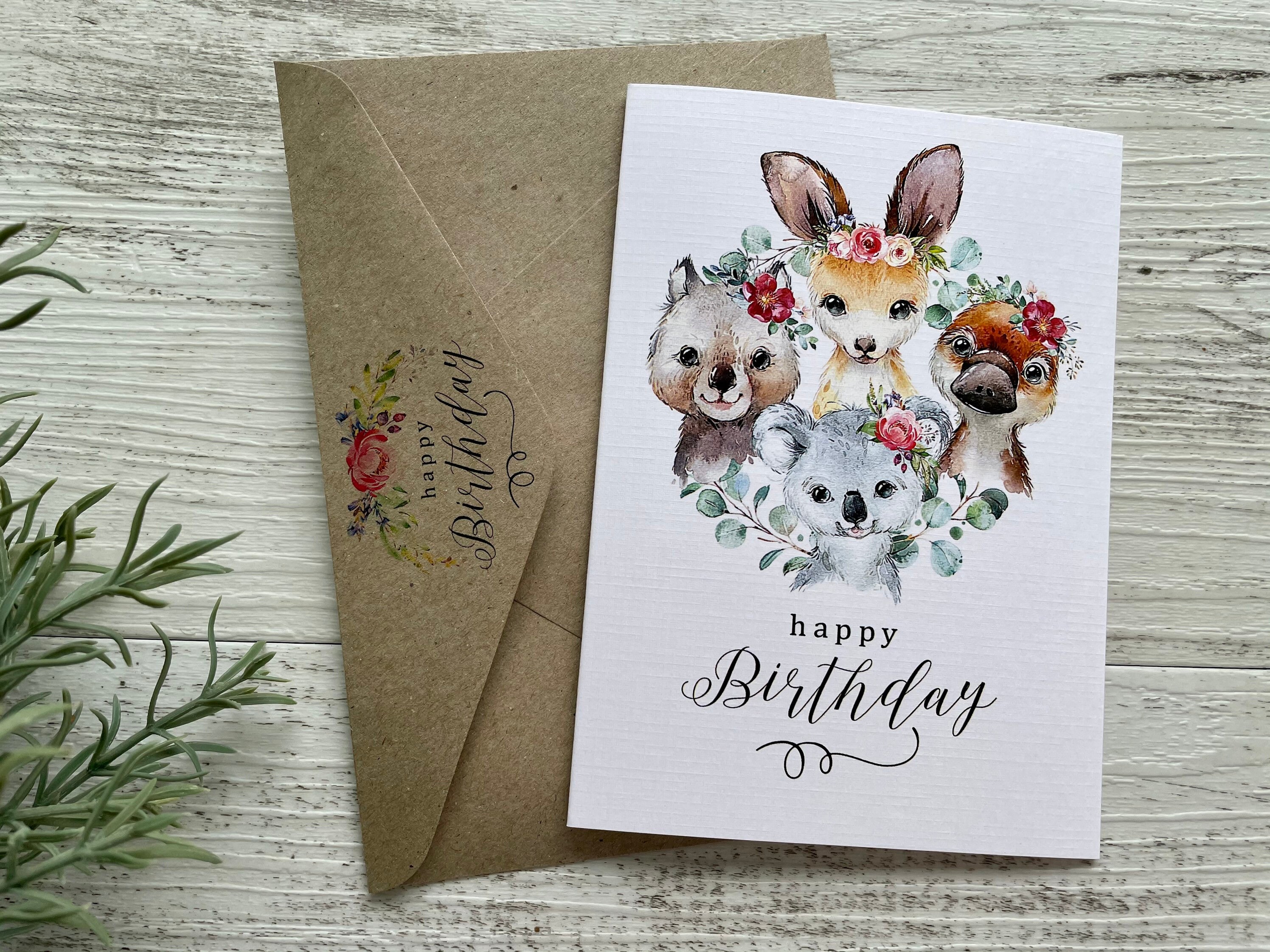 AUSTRALIAN ANIMALS Floral or Leaves Birthday Cards Set of 4 | Etsy