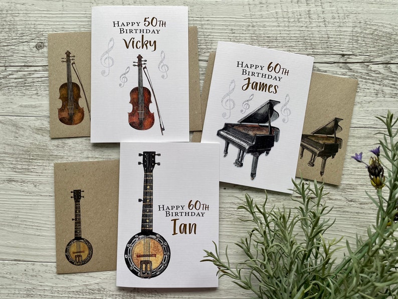 Personalised Musical Instrument Birthday Card Piano Birthday - Etsy
