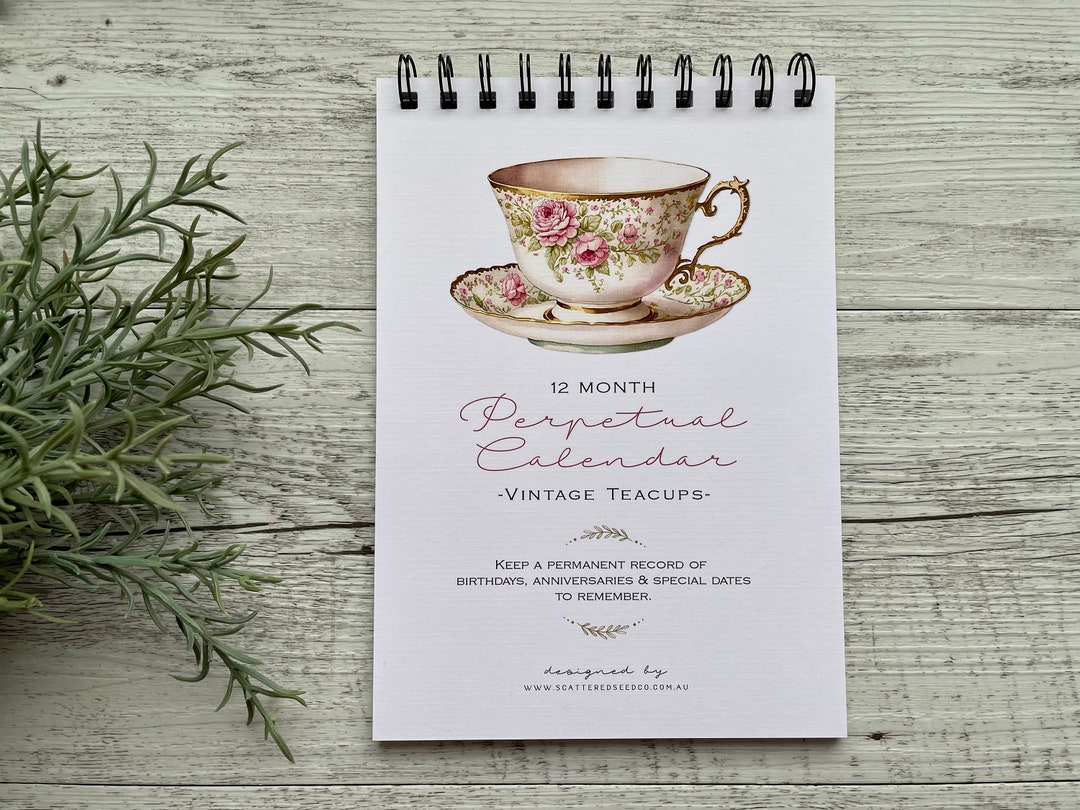 Vintage Teacups Perpetual Calendar - Birthday Record Book - Etsy