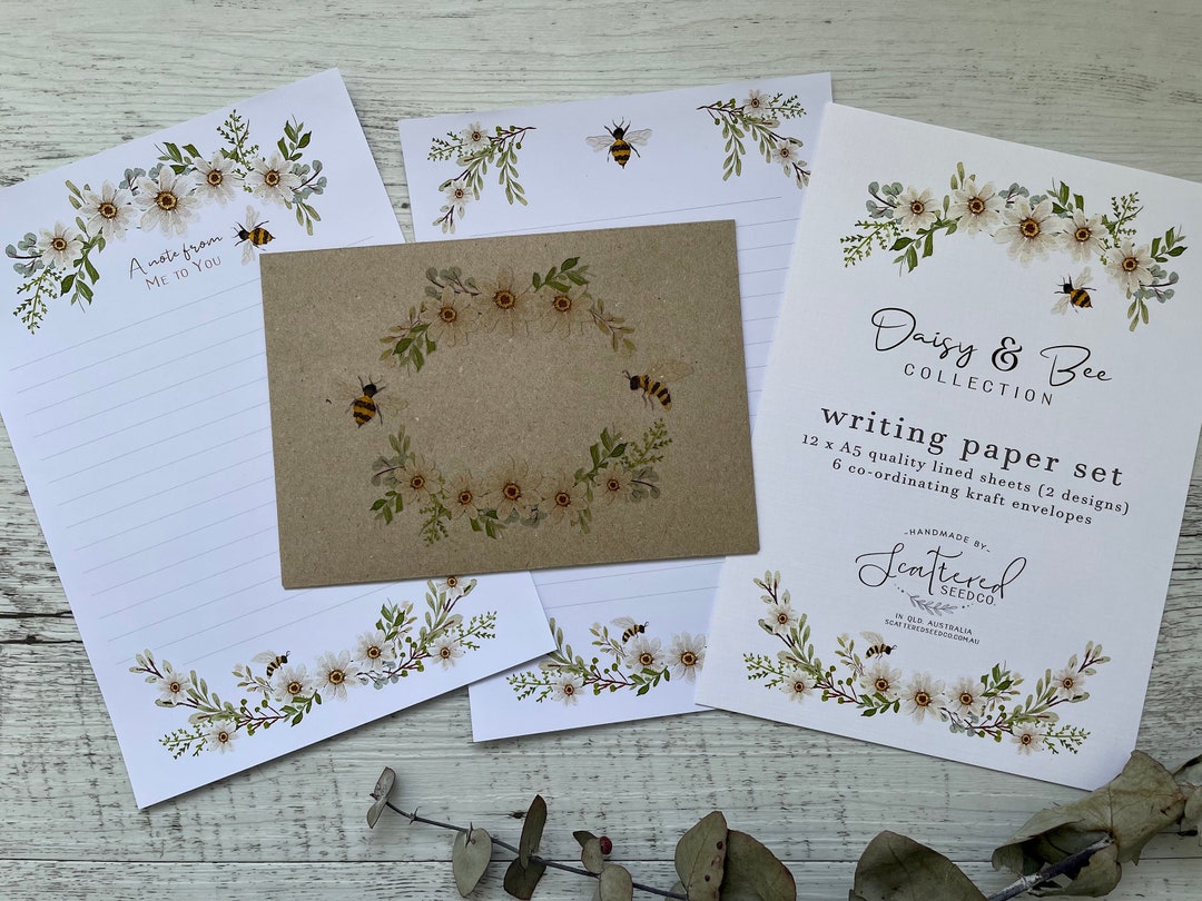 DAISY & BEE Collection Writing Paper Set - Bee Themed Notepaper ...