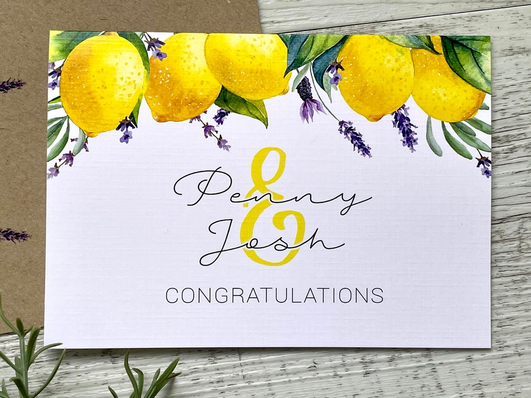 Lemon & Lavender Wedding/engagement Card - Citrus Wedding Card - Etsy