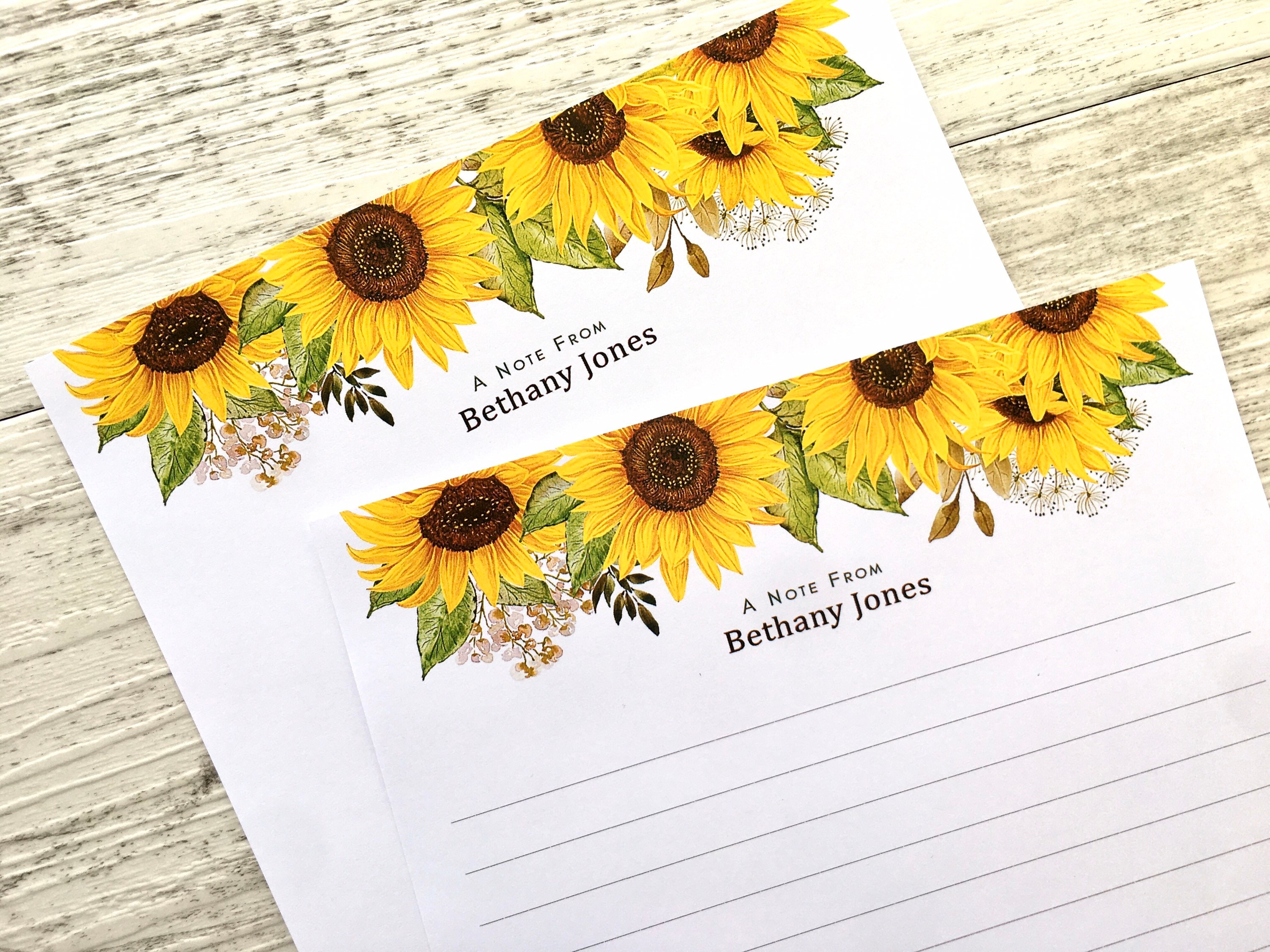SUNFLOWERS Personalised Writing Paper Set of 20 Personalised | Etsy