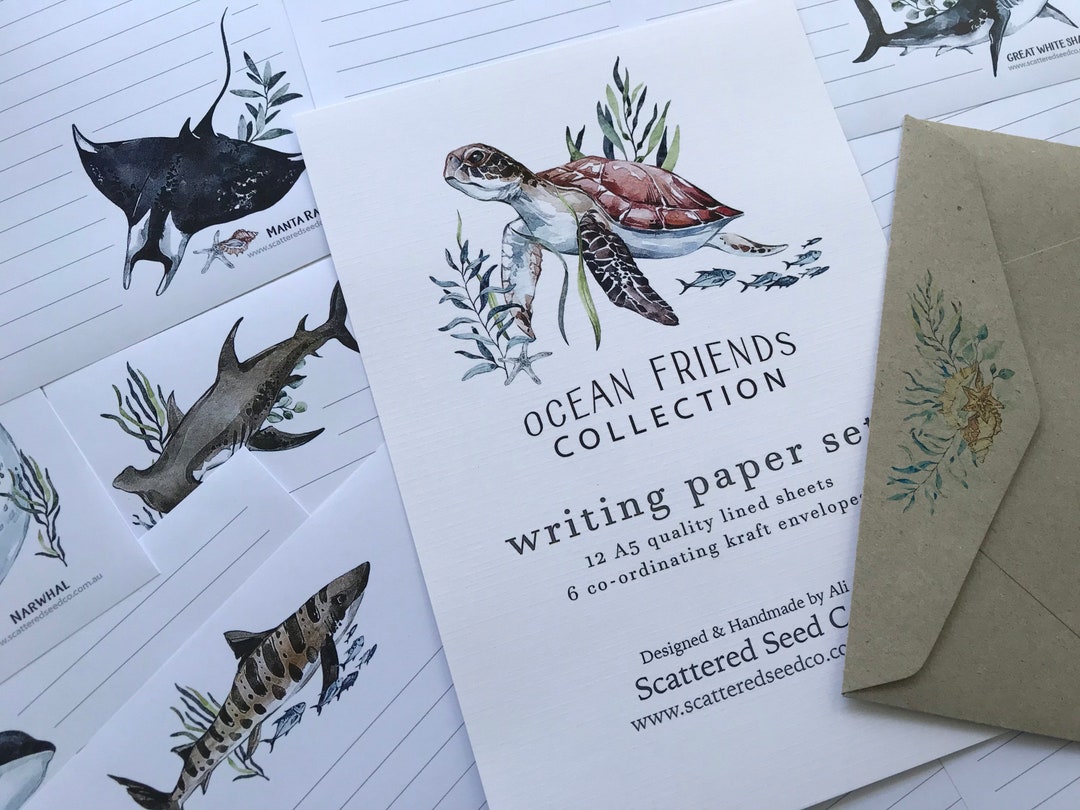 OCEAN FRIENDS Collection Writing Paper Set - Marine Themed Notepaper ...