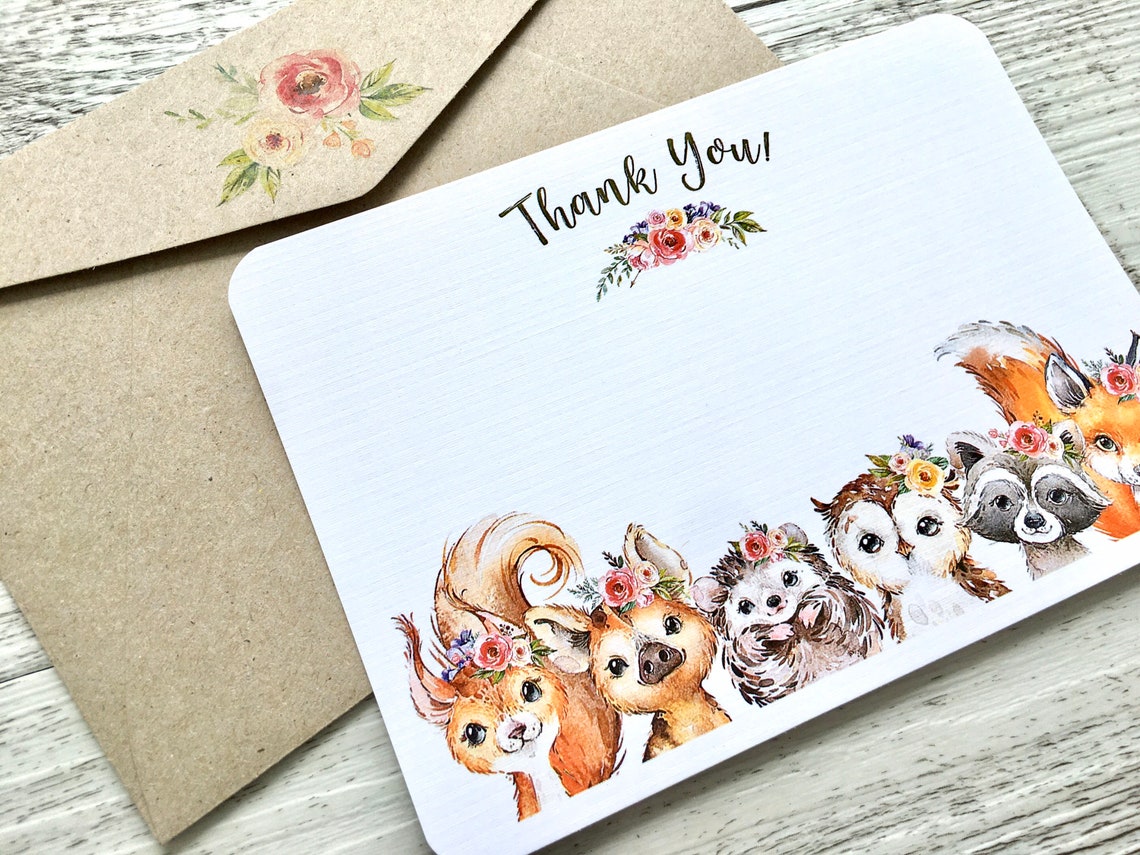 Thank You FOREST FRIENDS Notecards Set Thank You Woodlands - Etsy