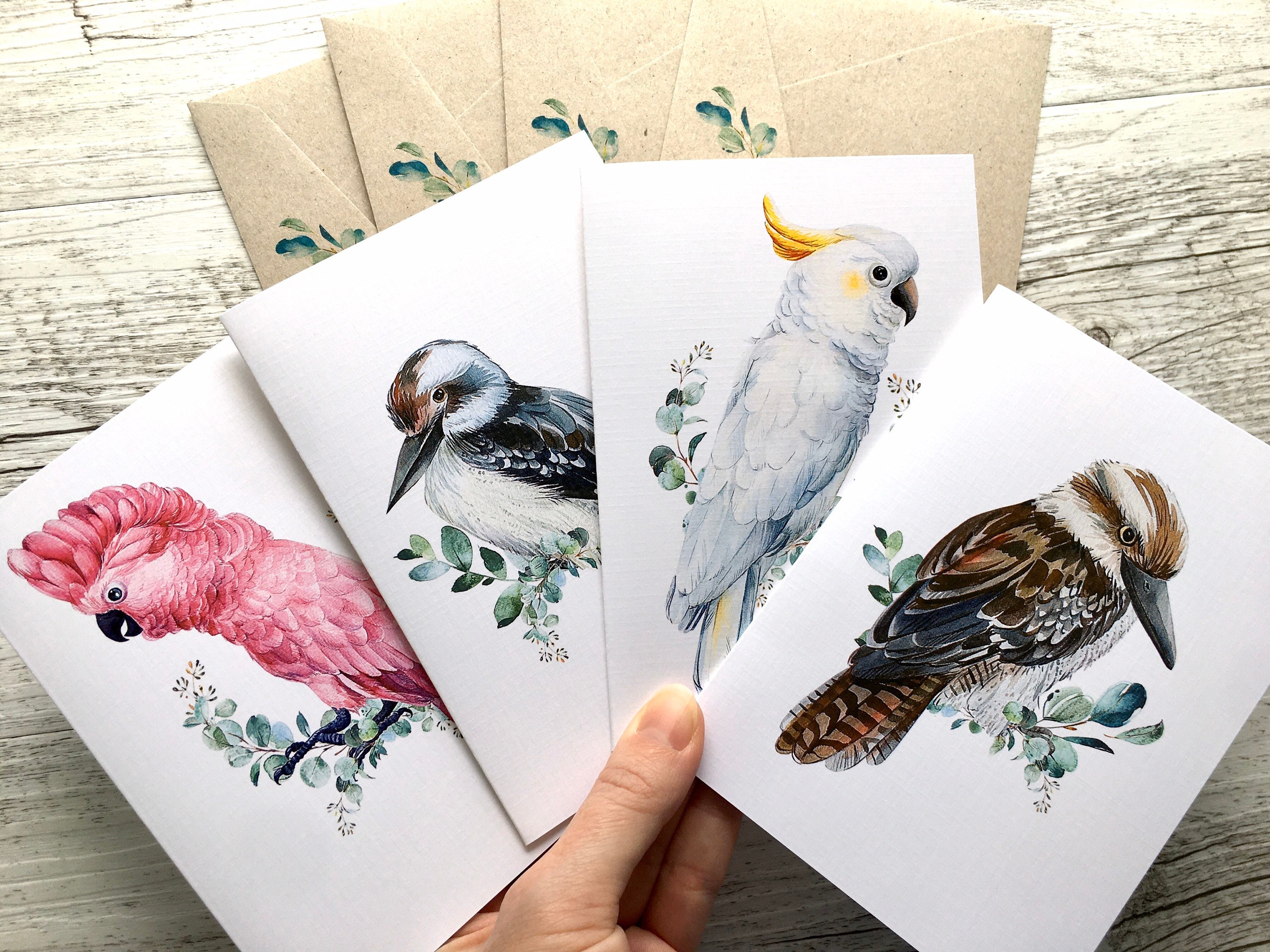 AUSTRALIAN BIRDS Cards - Set of 4 Assorted Aussie Bird Designs Included ...
