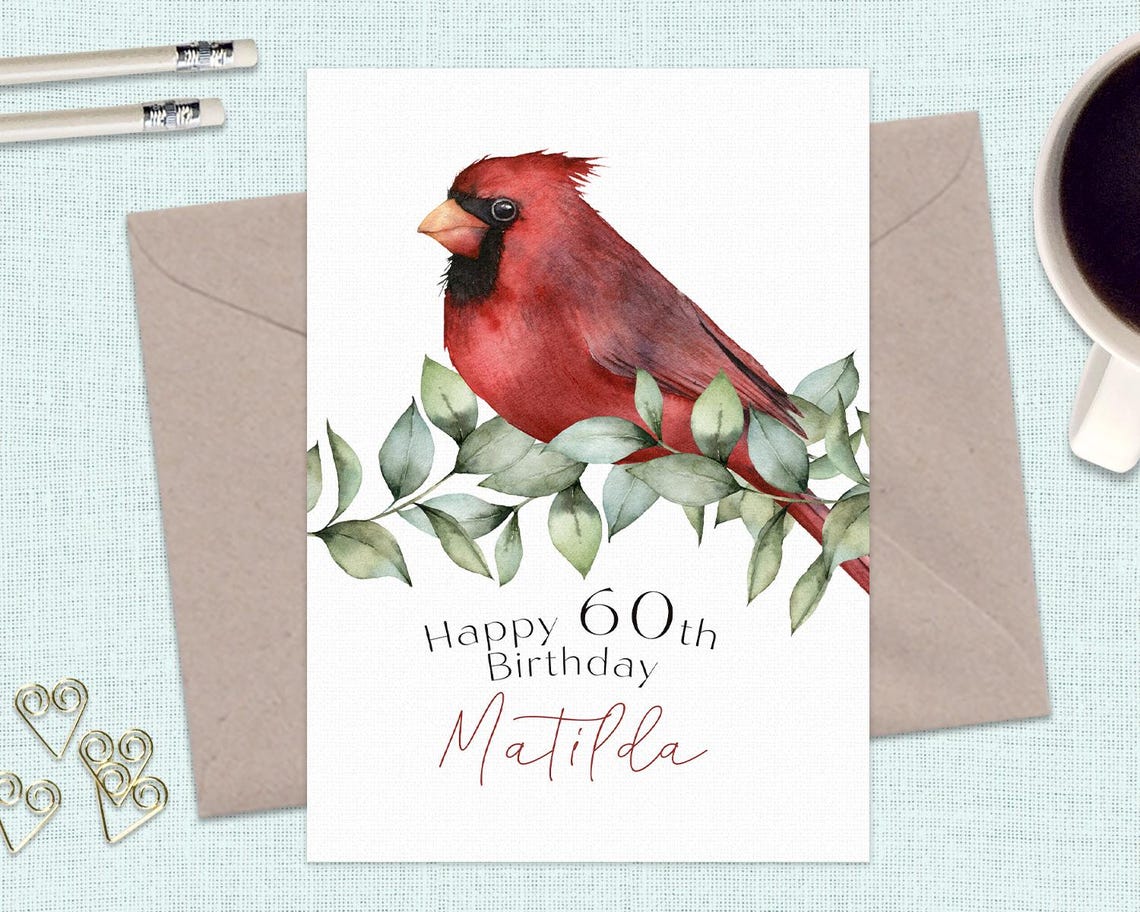 Personalised CARDINAL Birthday Card - CARDINAL BIRD - Customised Bird ...