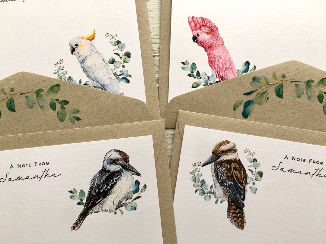 Flat AUSTRALIAN BIRDS Notecards Set of 10 - Personalised or Blank ...