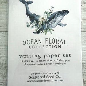 OCEAN FLORAL Collection Writing Paper Set - Marine Themed Notepaper ...