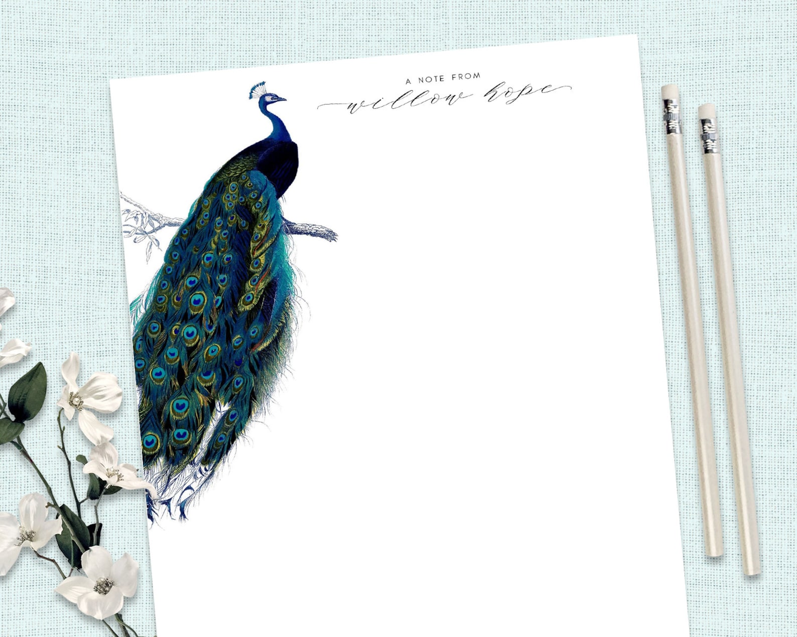 Personalised Writing Paper Set PEACOCK Set Of 20 | Etsy