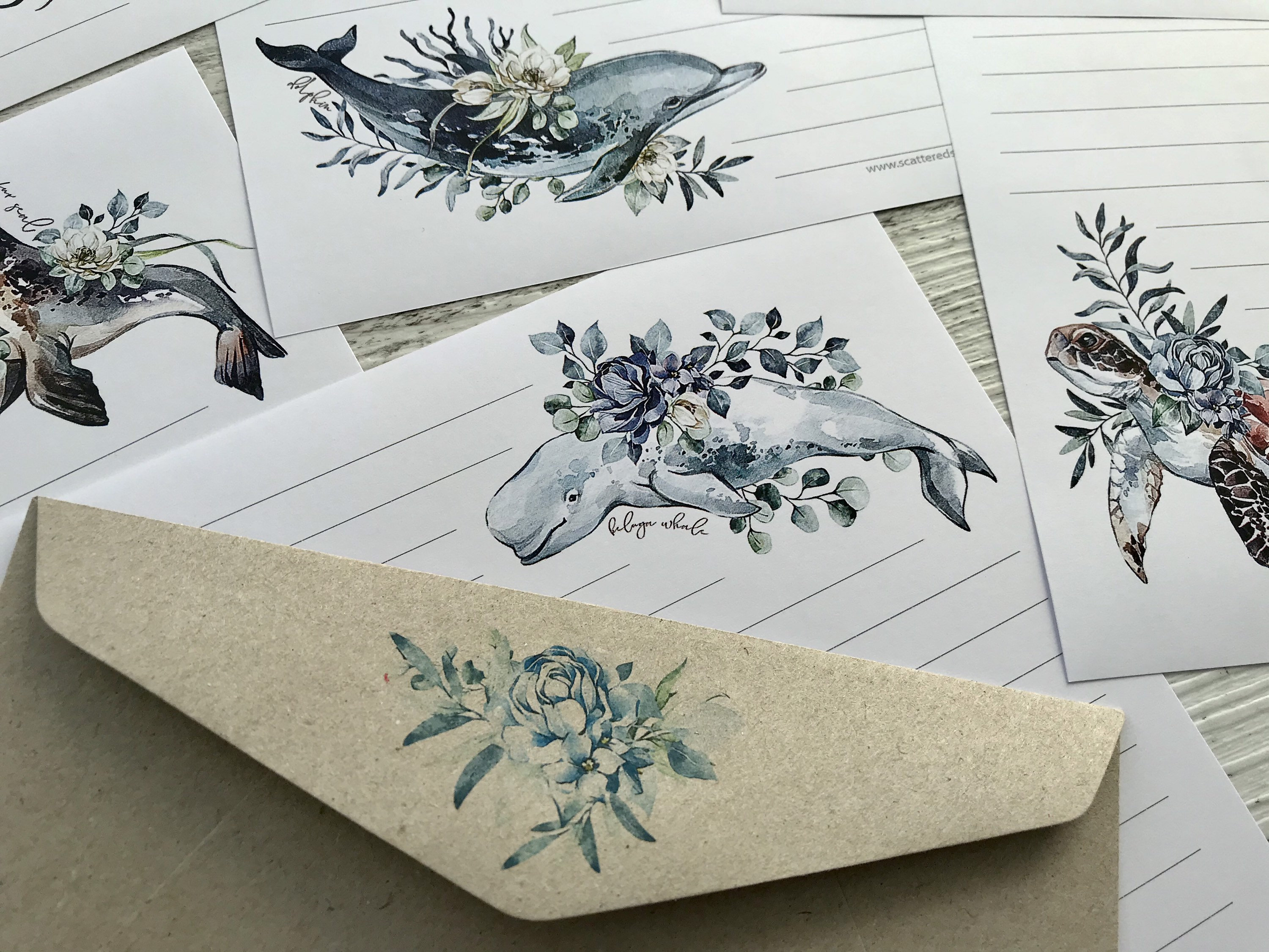 OCEAN FLORAL Collection Writing Paper Set Marine Themed | Etsy