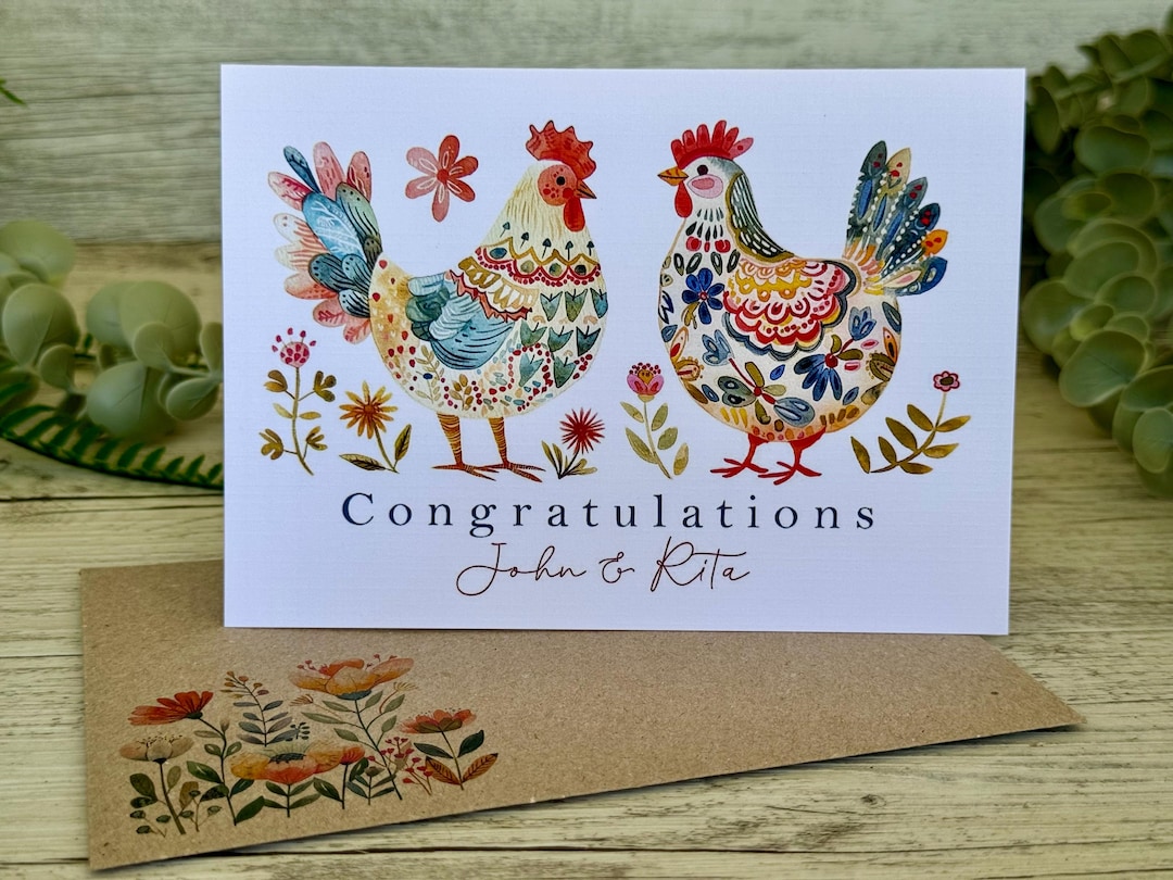 Congratulations Card FOLK ART CHICKEN - Personalised Chicken Rooster ...