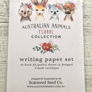 AUSTRALIAN ANIMALS Floral and Leaves Writing Paper Set - Koala Kangaroo ...