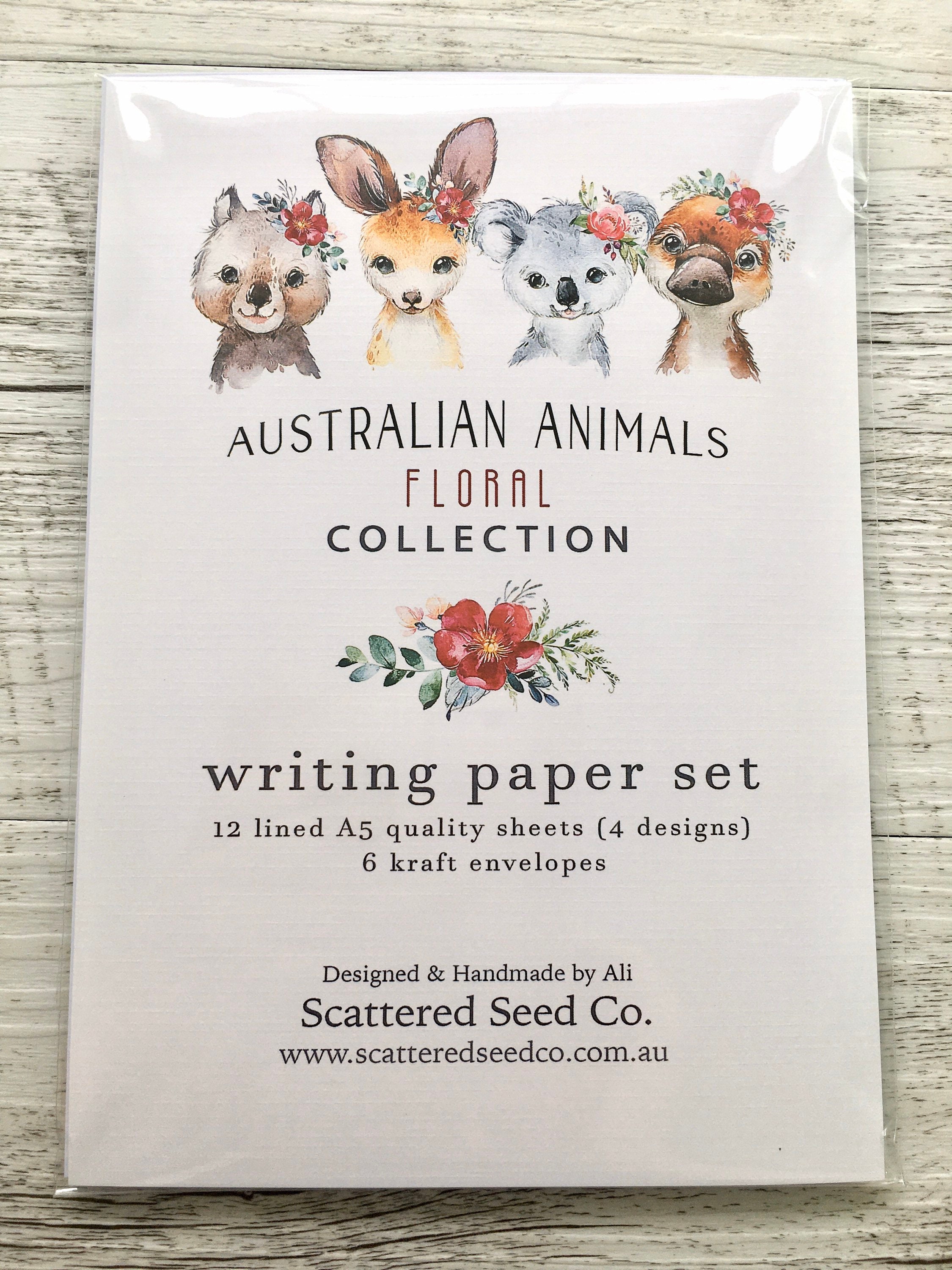 AUSTRALIAN ANIMALS Floral and Leaves Writing Paper Set Koala | Etsy