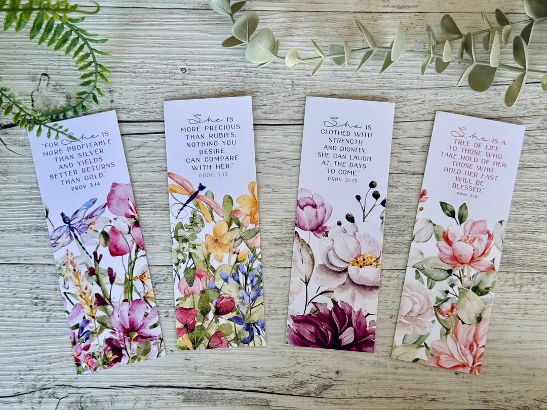 Floral She Scripture Bookmark Set of 4 - Mother’s Day Bookmarks - Bible ...