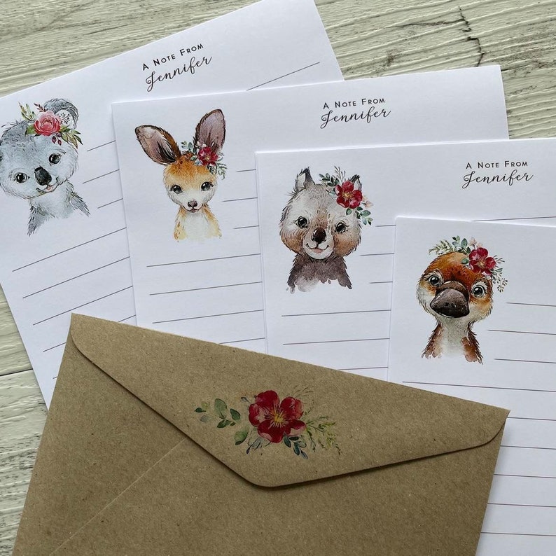 Personalised Writing Paper Set - AUSTRALIAN ANIMALS - Set of 20 ...
