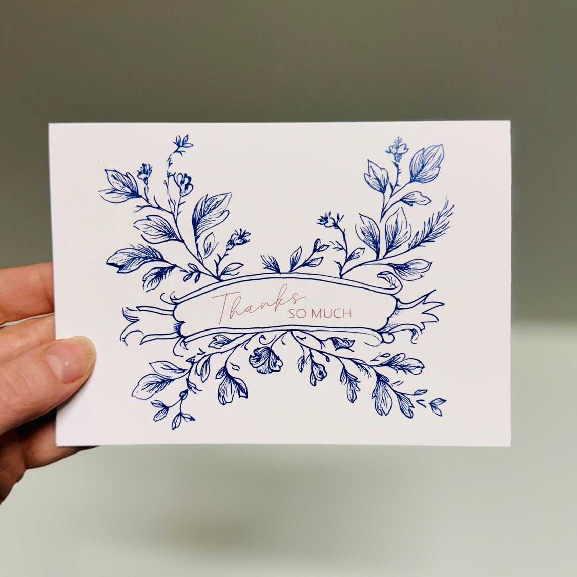 Blue & White Line Art Greeting Cards Blue Florals Set of 4 - Birthday ...