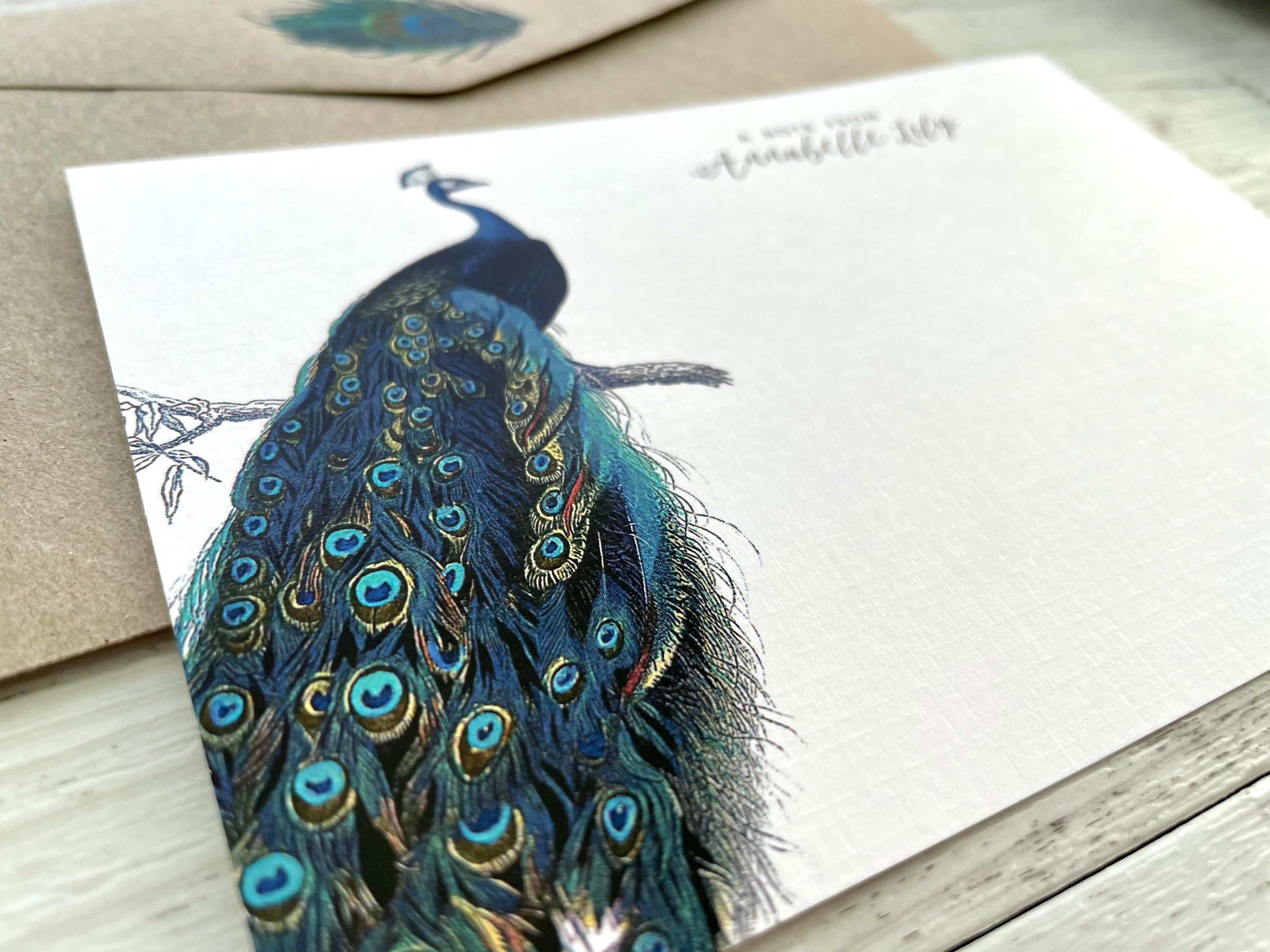 Flat PEACOCK Notecard Set Set of 10 Peacock Stationery - Etsy
