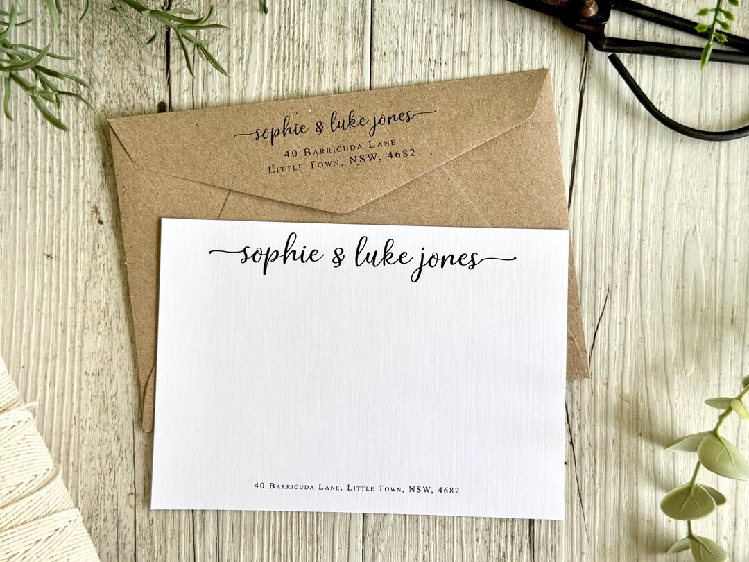 Personalised SCROLLY FONT Flat Notecard Set Wedding Stationery Set of ...
