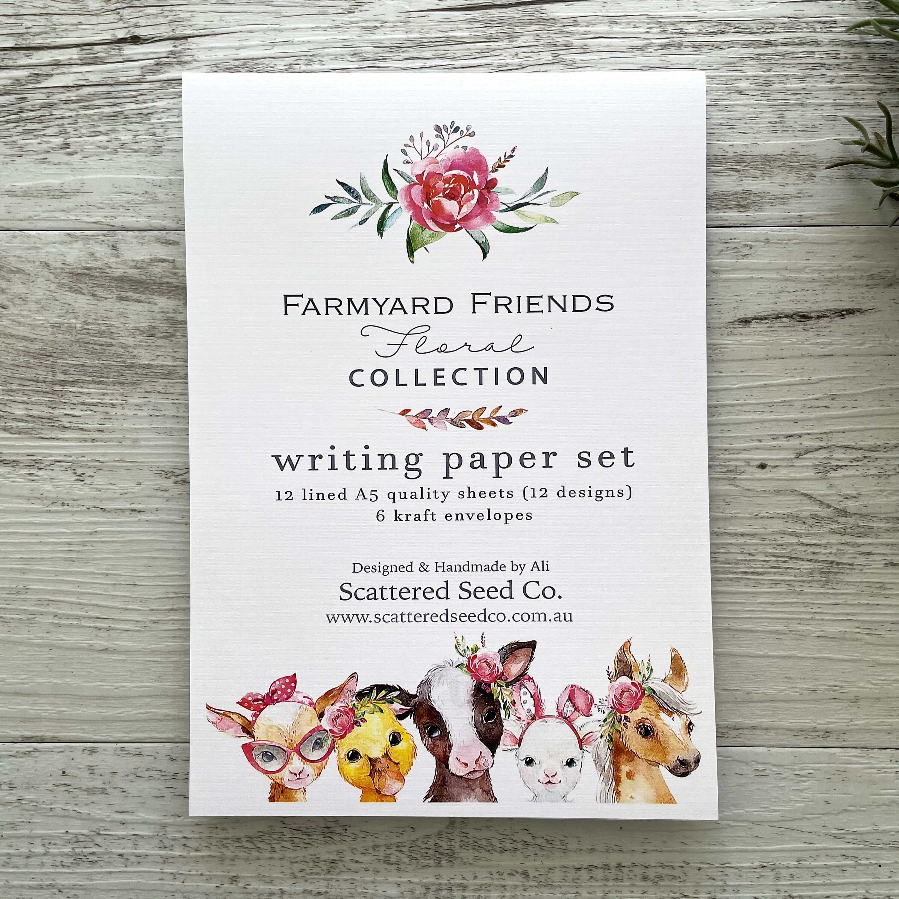 Floral FARMYARD FRIENDS Girls Writing Paper Set Farm Animal - Etsy