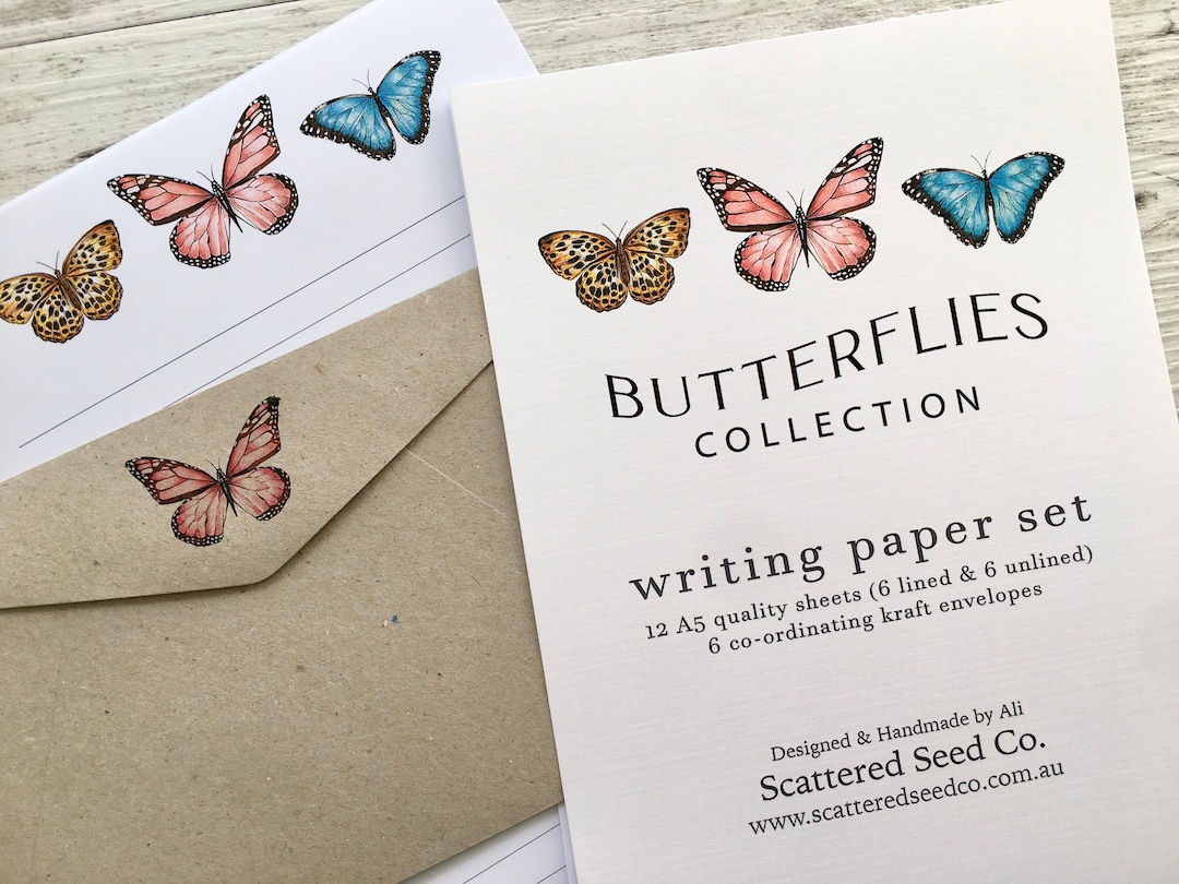 BUTTERFLIES Collection Writing Paper Set - Insect Themed Notepaper ...