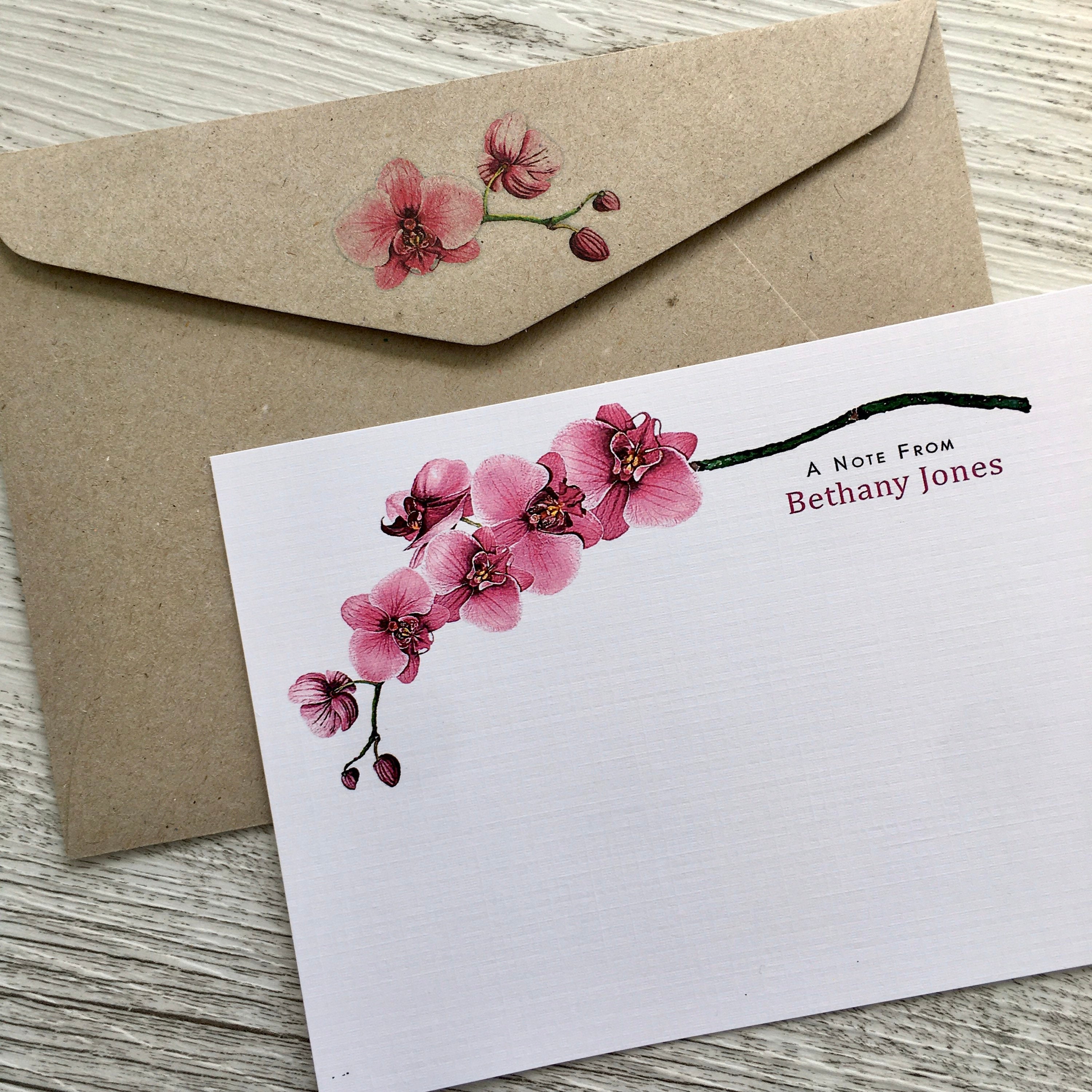 Flat PINK ORCHID Personalised Notecards Set of 10 - Notecards With ...