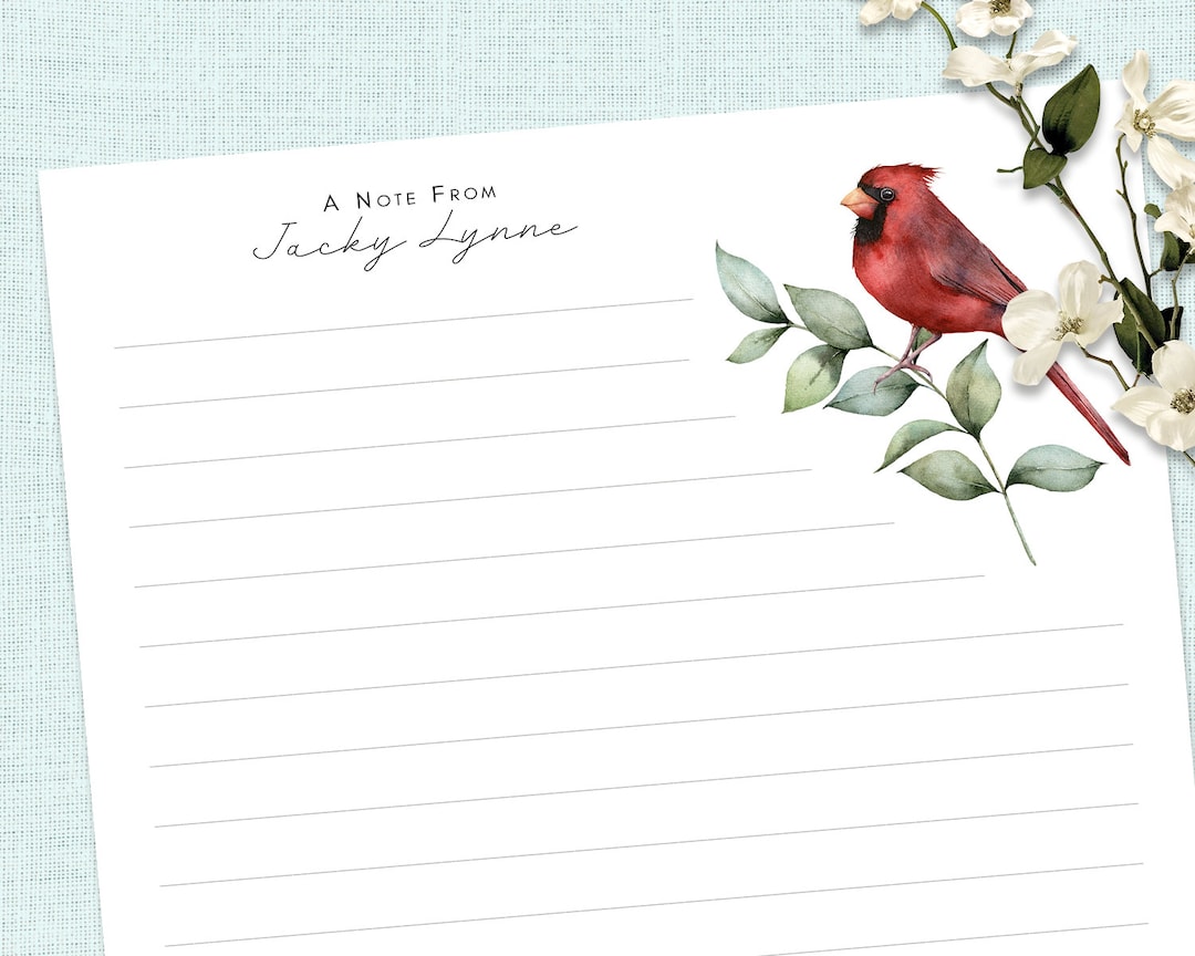 Personalised Writing Paper Set Red CARDINAL Bird Set of 20 Personalised ...