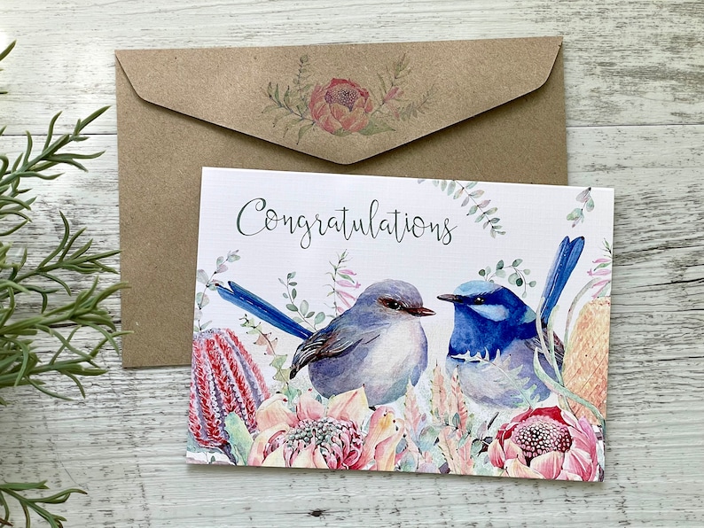SUPERB FAIRY WREN Congratulations Card - Australian Bird Wedding ...