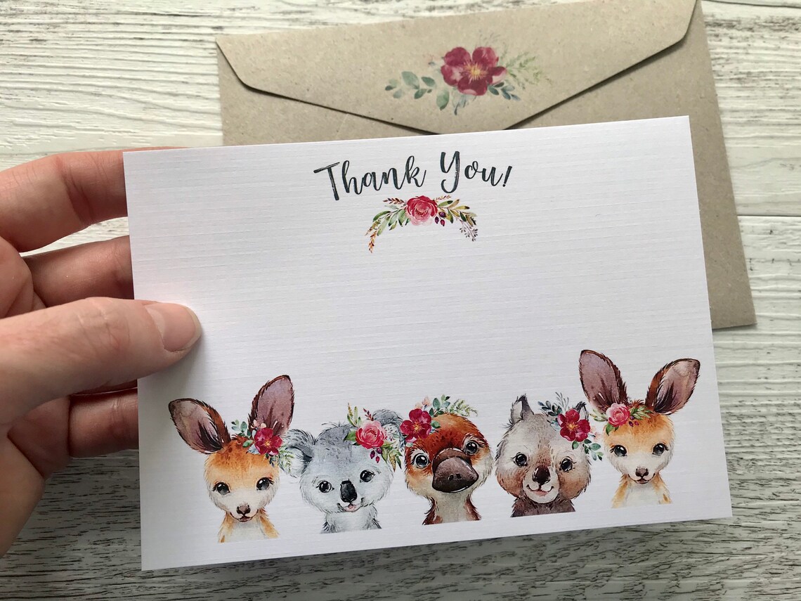 Thank You Floral AUSTRALIAN ANIMALS Notecards Set - Thank You Aussie ...