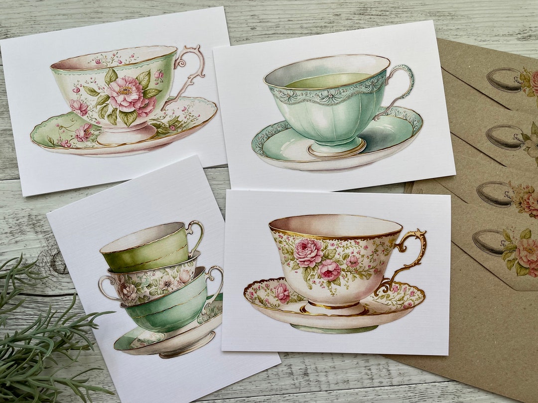 New! Rose Mint VINTAGE TEACUP COLLECTION Cards Set of 4 - Set B (rose ...
