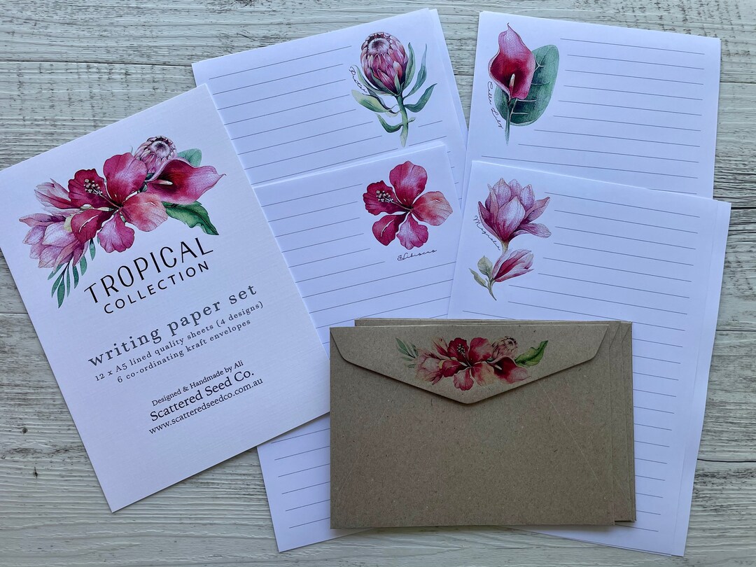 TROPICAL Collection Writing Paper Set - Tropical Flower Themed ...