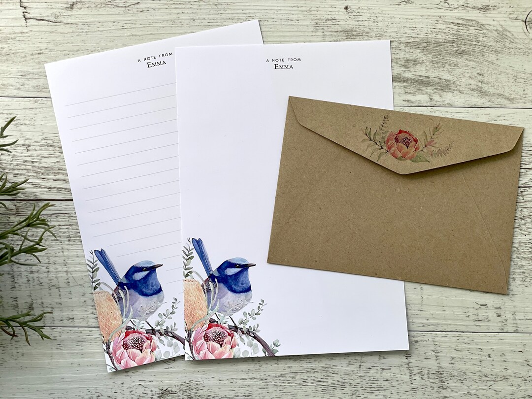 Personalised Writing Paper Set - Australian Superb Fairy Wren - Set of ...