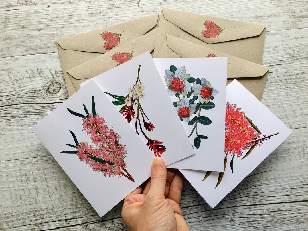 AUSTRALIAN NATIVE FLORA Cards Set of 4 - Mini or Regular Size Card Set ...