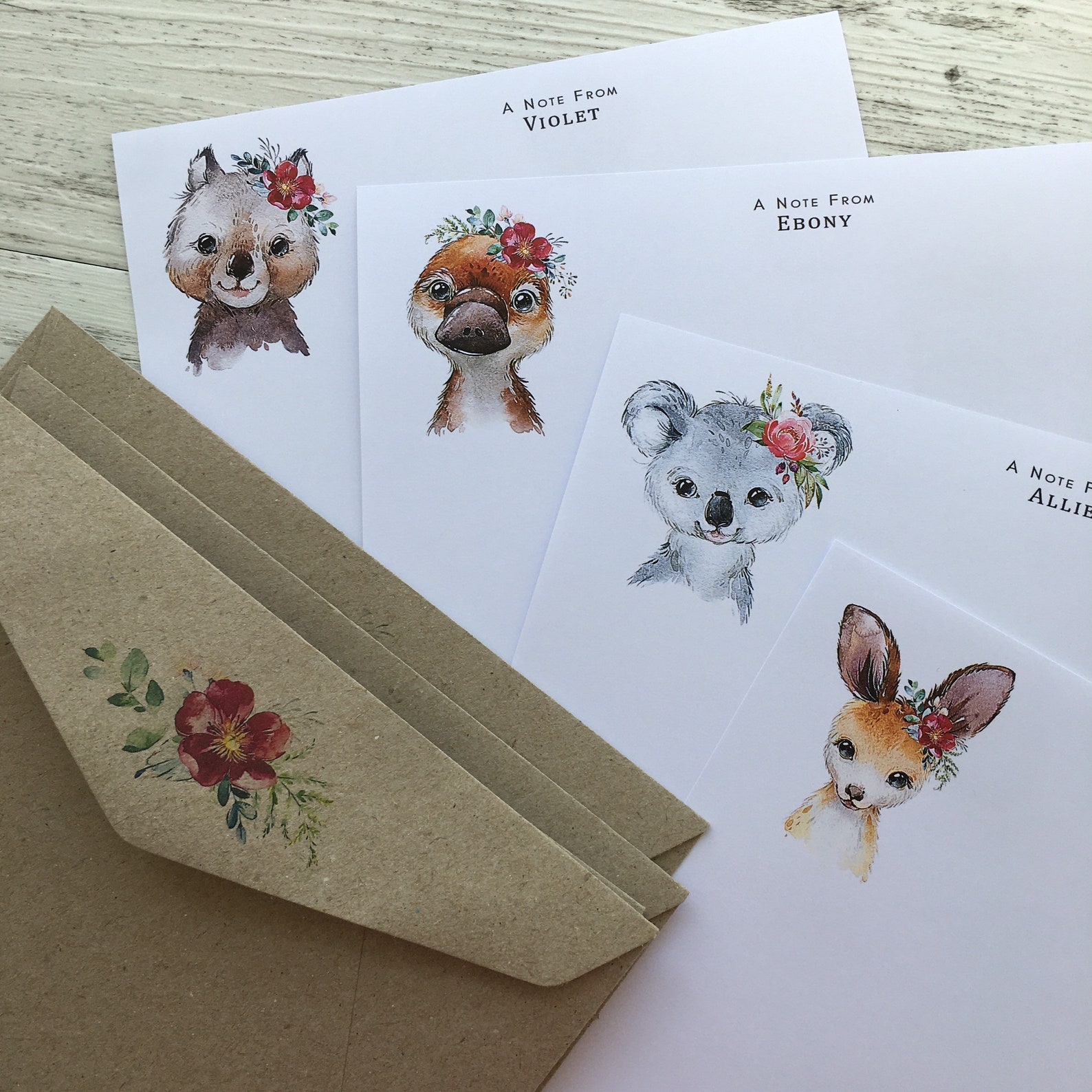 Thank You Floral AUSTRALIAN ANIMALS Notecards Set - Thank You Aussie ...