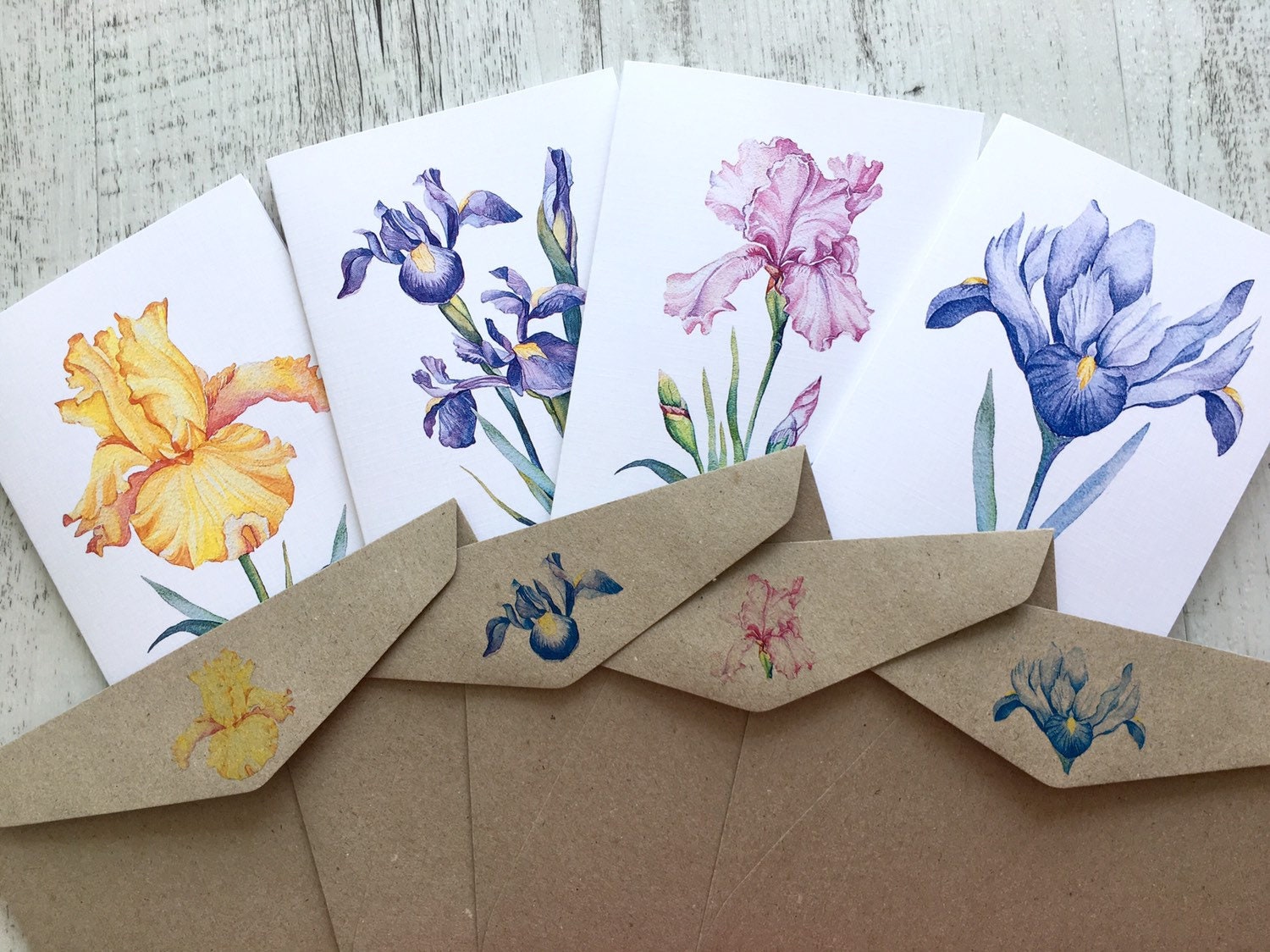 IRIS Cards Set of 4 Mini or Regular Size Card Set | Etsy
