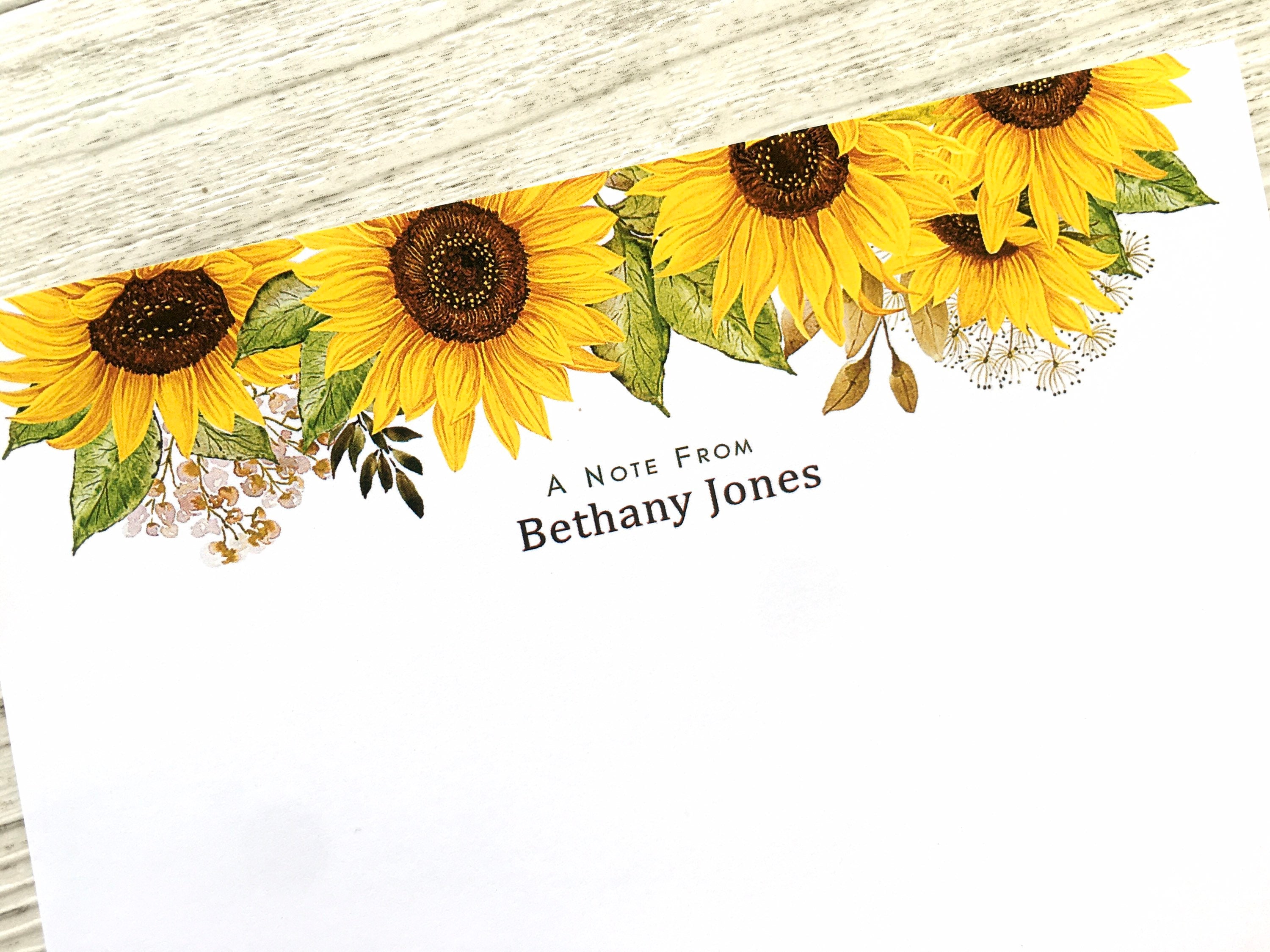 SUNFLOWERS Personalised Writing Paper Set of 20 - Personalised ...