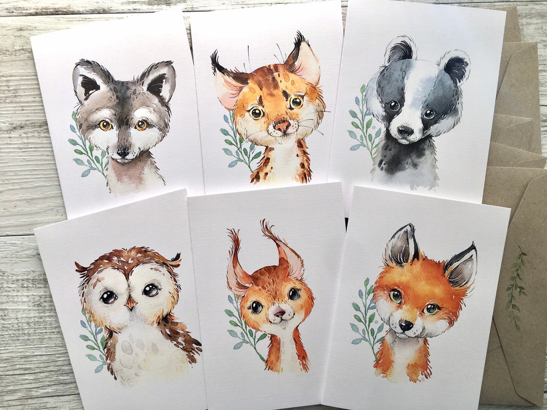 BOY Blank, Thank You or Happy Birthday FOREST FRIENDS Original Cards ...