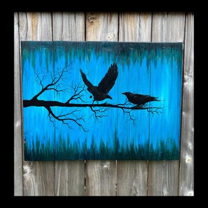 Crow Painting on Reclaimed Wood | Gothic Bird Wall Art | Original ...